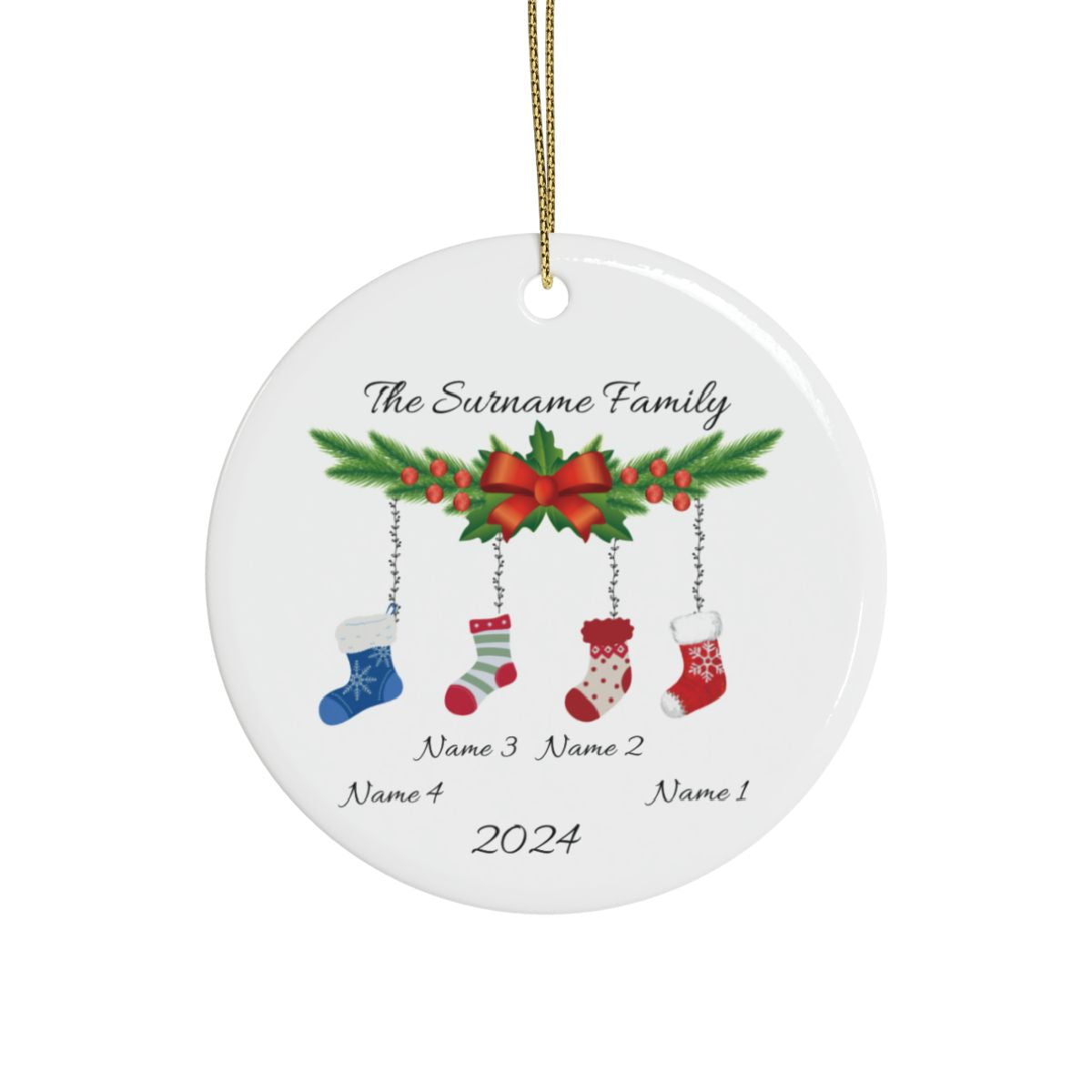 Personalized Family of 4 Christmas Ornament – Custom Stocking Design w ...